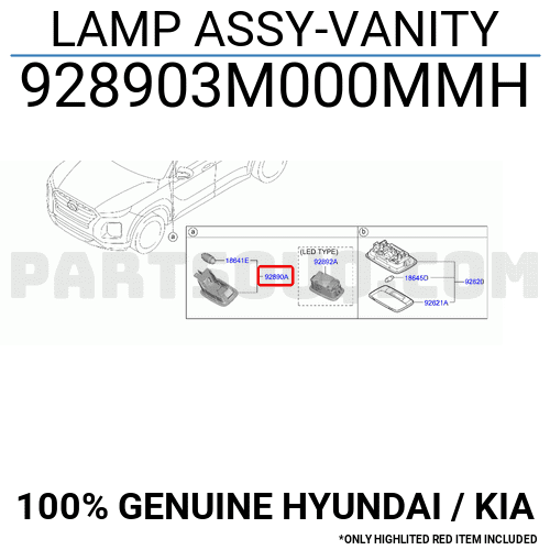 LAMP ASSY-VANITY 928903M000MMH | Hyundai / KIA Parts | PartSouq
