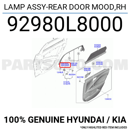 LAMP ASSY-REAR DOOR MOOD,RH 92980L8000 | Hyundai / KIA Parts | PartSouq