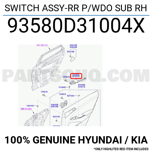 SWITCH ASSY-RR P/WDO SUB RH 93580D31004X | Hyundai / KIA Parts | PartSouq