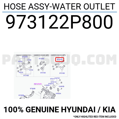 HOSE ASSY-WATER OUTLET 973122P800 | Hyundai / KIA Parts | PartSouq