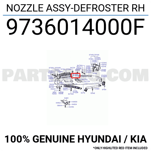 NOZZLE ASSY-DEFROSTER RH 9736014000F | Hyundai / KIA Parts | PartSouq