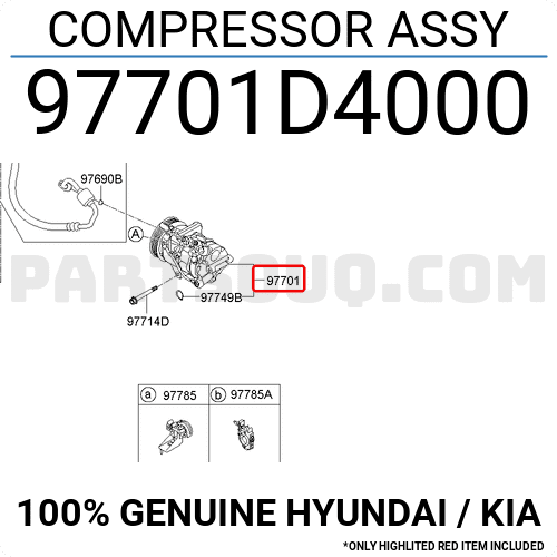 COMPRESSOR ASSY 97701D4000 | Hyundai / KIA Parts | PartSouq