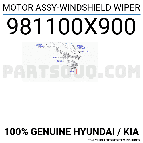 MOTOR ASSY-WINDSHIELD WIPER 981100X900 | Hyundai / KIA Parts | PartSouq