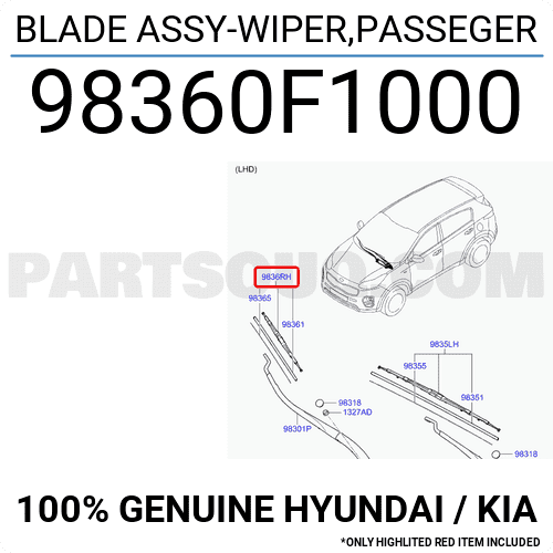 BLADE ASSY-WIPER,PASSEGER 98360F1000 | Hyundai / KIA Parts | PartSouq