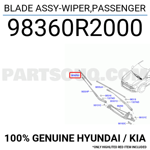 BLADE ASSY-WIPER,PASSENGER 98360R2000 | Hyundai / KIA Parts | PartSouq