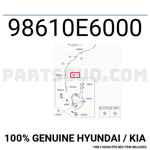 RESERVOIR AND PUMP ASSY-WASHER 98610E6000 | Hyundai / KIA Parts | PartSouq