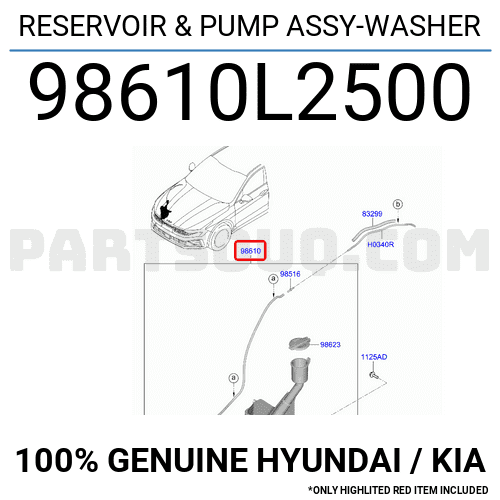 RESERVOIR & PUMP ASSY-WASHER 98610L2500 | Hyundai / KIA Parts | PartSouq