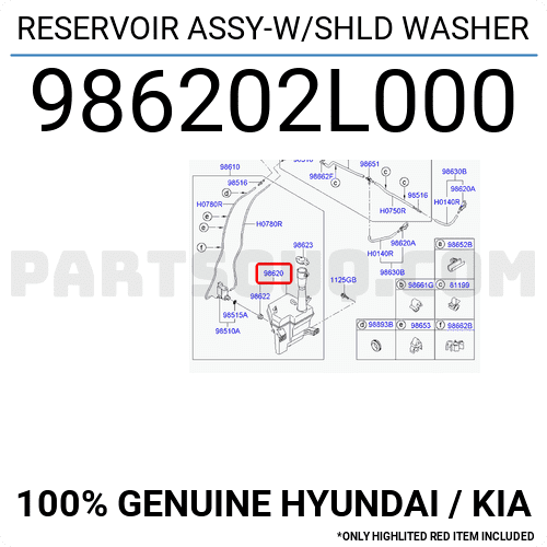 RESERVOIR ASSY-W/SHLD WASHER 986202L000 | Hyundai / KIA Parts | PartSouq