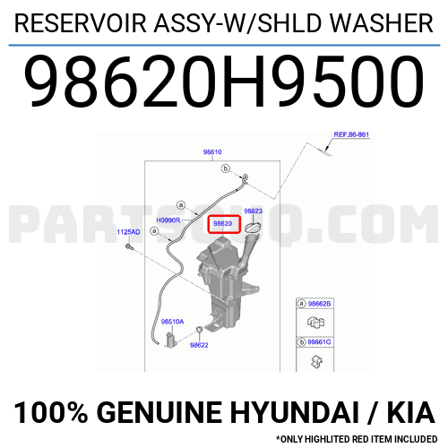 RESERVOIR ASSY-W/SHLD WASHER 98620H9500 | Hyundai / KIA Parts | PartSouq