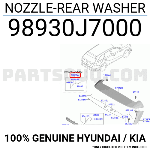 NOZZLE-REAR WASHER 98930J7000 | Hyundai / KIA Parts | PartSouq
