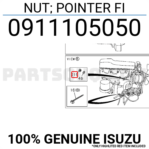 NUT; POINTER FI 0911105050 | Isuzu Parts | PartSouq