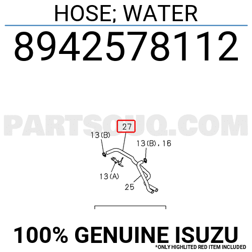 HOSE; WATER 8942578112 | Isuzu Parts | PartSouq