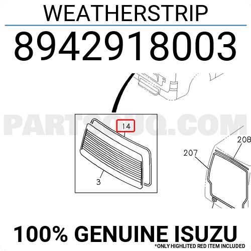 WEATHERSTRIP 8942918003 | Isuzu Parts | PartSouq