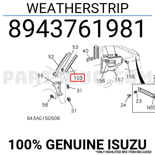 WEATHERSTRIP 8943761981 | Isuzu Parts | PartSouq