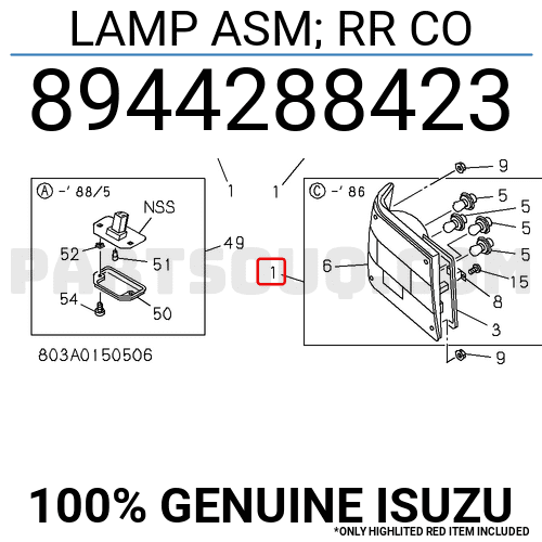 LAMP ASM; RR CO 8944288423 | Isuzu Parts | PartSouq