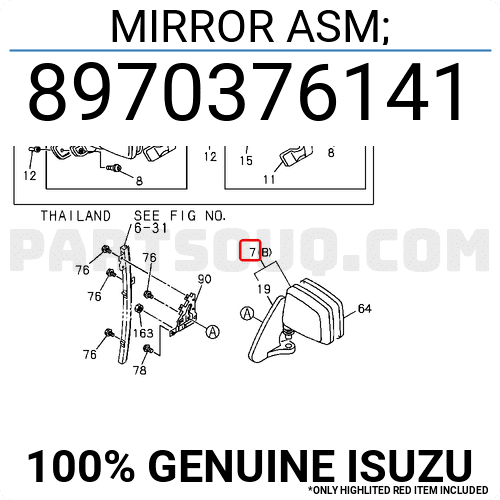 MIRROR ASM; 8970376141 | Isuzu Parts | PartSouq