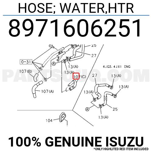 HOSE; WATER,HTR 8971606251 | Isuzu Parts | PartSouq