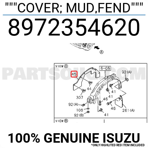 COVER; MUD,FEND 8972354620 | Isuzu Parts | PartSouq