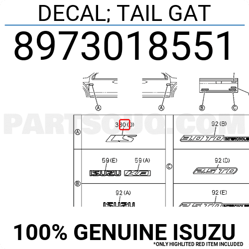 DECAL; TAIL GAT 8973018551 | Isuzu Parts | PartSouq