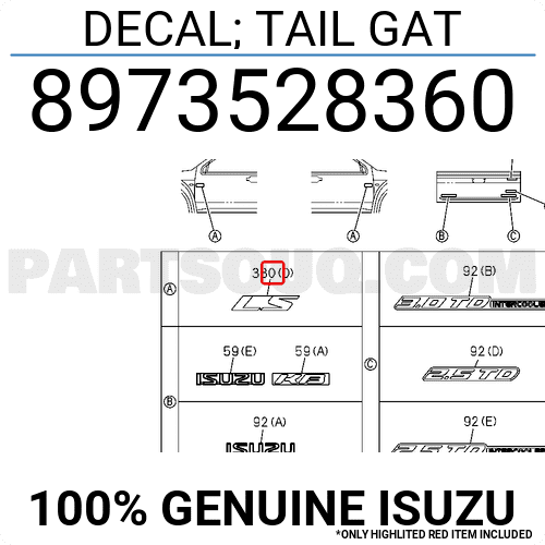 DECAL; TAIL GAT 8973528360 | Isuzu Parts | PartSouq