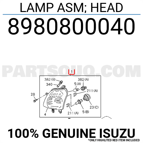 LAMP ASM; HEAD 8980800040 | Isuzu Parts | PartSouq