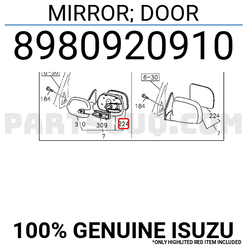 MIRROR; DOOR 8980920910 | Isuzu Parts | PartSouq