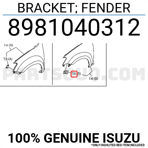 BRACKET; FENDER 8981040312 | Isuzu Parts | PartSouq