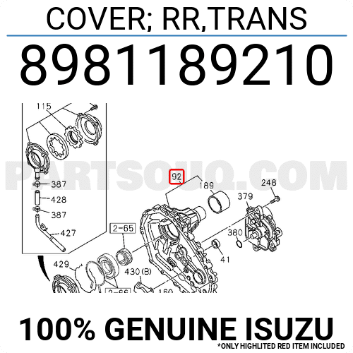 COVER; RR,TRANS 8981189210 | Isuzu Parts | PartSouq