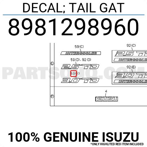 Decal; Tail Gat 8981298960 | Isuzu Parts | PartSouq