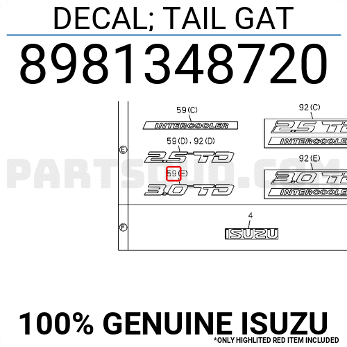 DECAL; TAIL GAT 8981348720 | Isuzu Parts | PartSouq