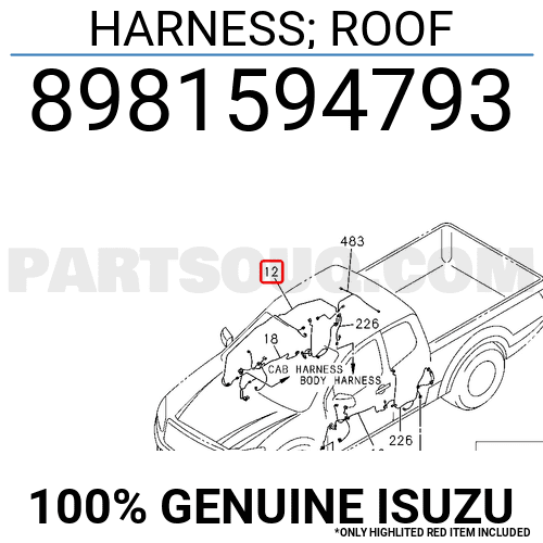 HARNESS; ROOF 8981594793 | Isuzu Parts | PartSouq