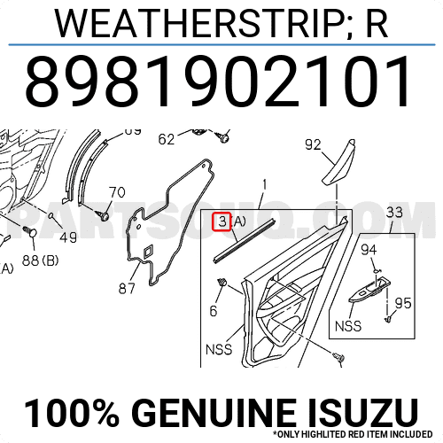 WEATHERSTRIP; R 8981902101 | Isuzu Parts | PartSouq