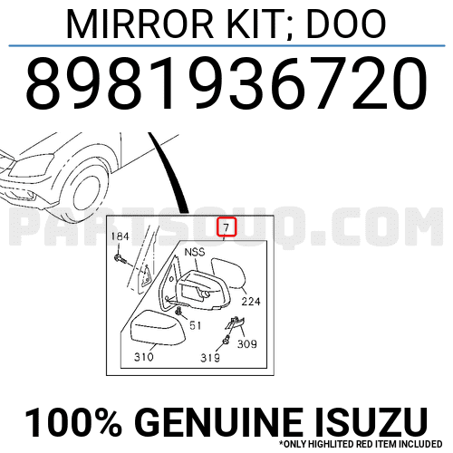 MIRROR KIT; DOO 8981936720 | Isuzu Parts | PartSouq