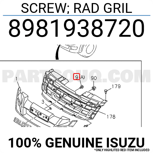 SCREW; RAD GRIL 8981938720 | Isuzu Parts | PartSouq