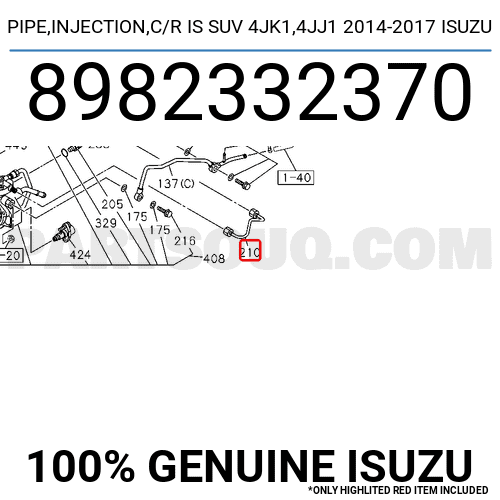 PIPE,INJECTION,C/R IS SUV 4JK1,4JJ1 2014-2017 ISUZU 8982332370 | Isuzu ...