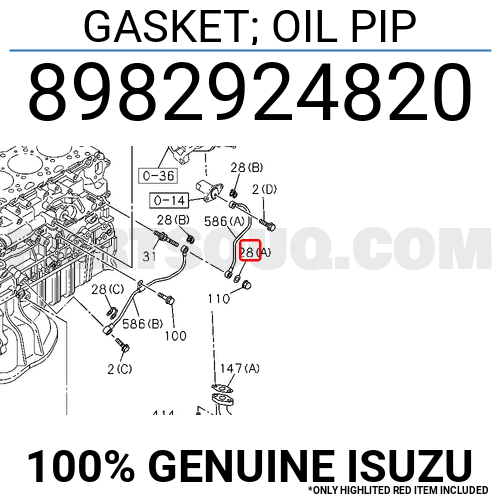 GASKET; OIL PIP 8982924820 | Isuzu Parts | PartSouq