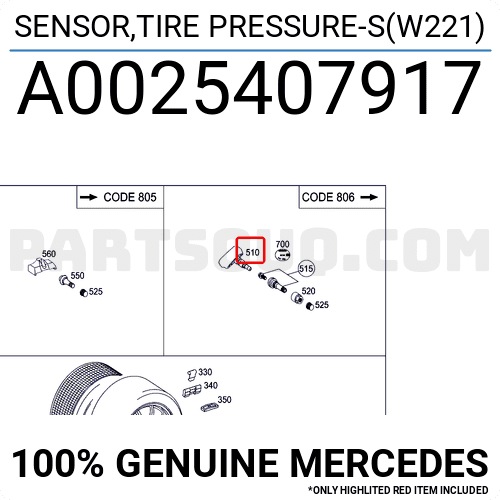 SENSOR,TIRE PRESSURE-S(W221) A0025407917 | MERCEDES Parts | PartSouq