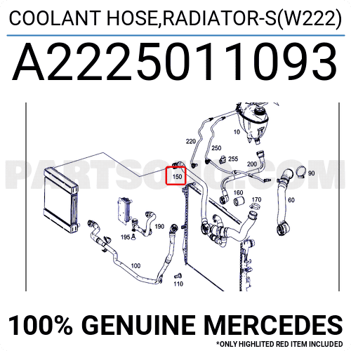 COOLANT HOSE,RADIATOR-S(W222) A2225011093 | MERCEDES Parts | PartSouq
