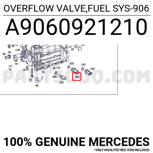 OVERFLOW VALVE,FUEL SYS-906 A9060921210 | MERCEDES Parts | PartSouq