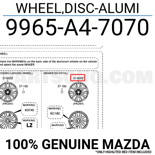 WHEEL,DISC-ALUMI 9965A47070 | Mazda Parts | PartSouq