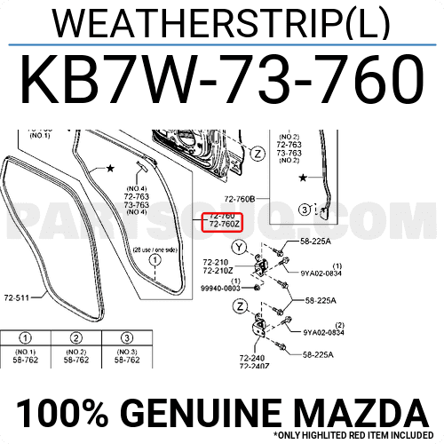 WEATHERSTRIP(L) KB7W73760 | Mazda Parts | PartSouq