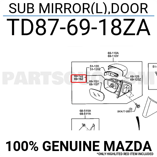 SUB MIRROR(L),DOOR TD876918ZA | Mazda Parts | PartSouq