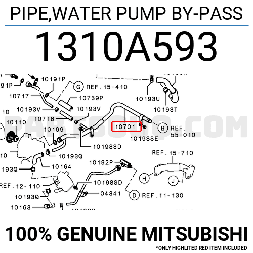 PIPE,WATER PUMP BY-PASS 1310A593 | Mitsubishi Parts | PartSouq