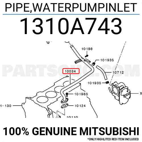 PIPE,WATERPUMPINLET 1310A743 | Mitsubishi Parts | PartSouq