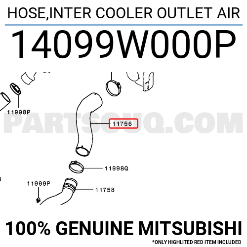 HOSE,INTER COOLER OUTLET AIR 14099W000P | Mitsubishi Parts | PartSouq