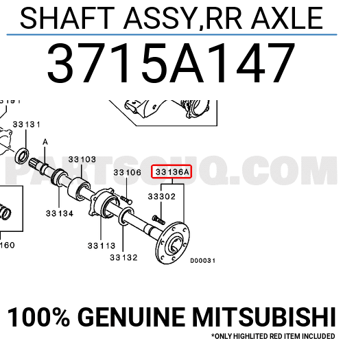 SHAFT ASSY,RR AXLE 3715A147 | Mitsubishi Parts | PartSouq
