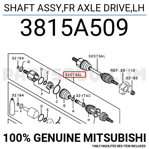 SHAFT ASSY,FR AXLE DRIVE,LH 3815A509 | Mitsubishi Parts | PartSouq