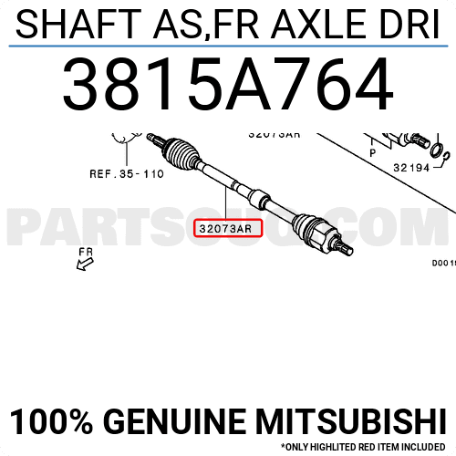 SHAFT AS,FR AXLE DRI 3815A764 | Mitsubishi Parts | PartSouq