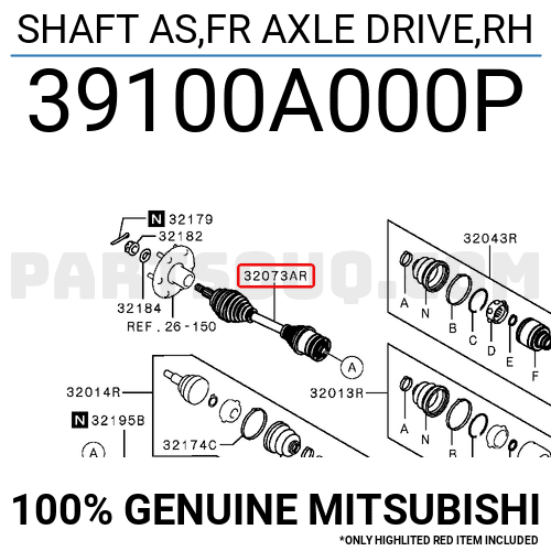 SHAFT AS,FR AXLE DRIVE,RH 39100A000P | Mitsubishi Parts | PartSouq