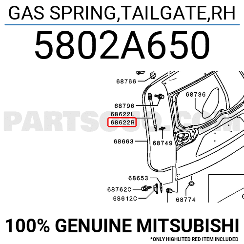 GAS SPRING,TAILGATE,RH 5802A650 | Mitsubishi Parts | PartSouq